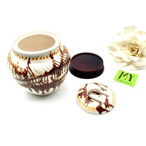 Exclusive Vintage Porcelain Pottery Jar With Lid Carved Drip Brown ...