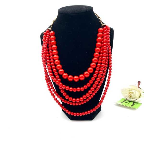 Graduated Round Red Bead Necklace - Etsy