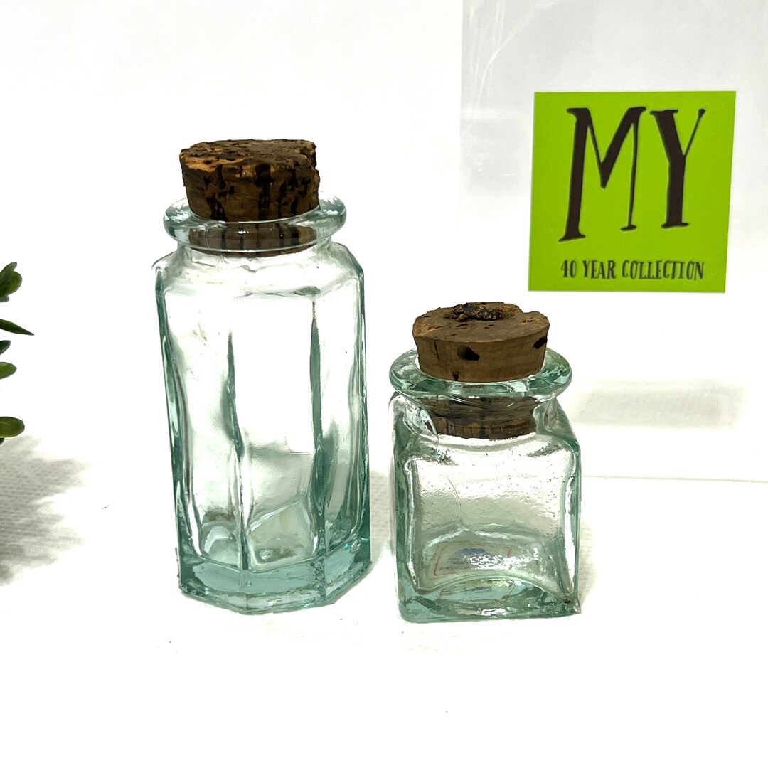 Vintage Jars - Blue Tint Glass Jars - Apothecary Jars With Cork ...