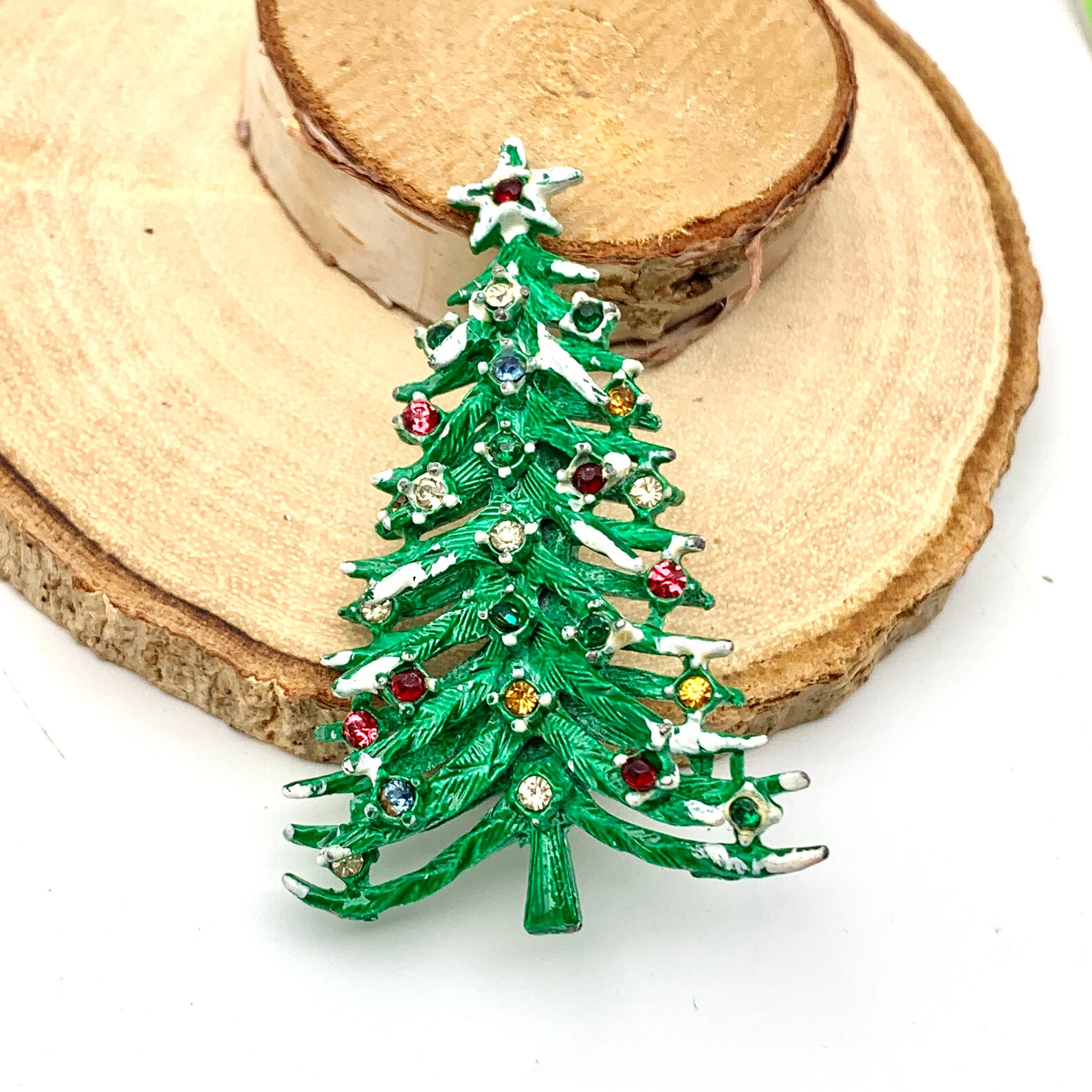 Adorable Vintage Enamel Christmas Tree With Rhinestones Pin - Etsy
