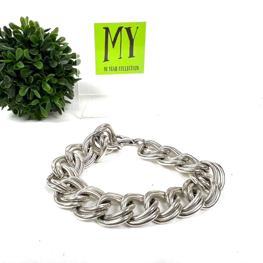 Vintage Retro Chunky Silver Chain Link Bracelet - Heavy Miami Cuban ...