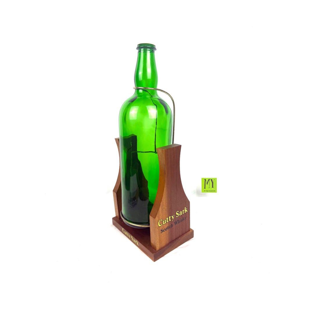 Vintage Cutty Sark Green Glass Bottle – Swivel Wood Base Bar Decor - Etsy