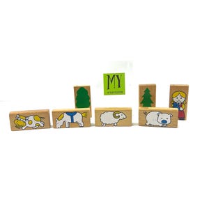 Vintage Farm Animal Wooden Blocks: Toddler Learning Toy, Craft Supply ...