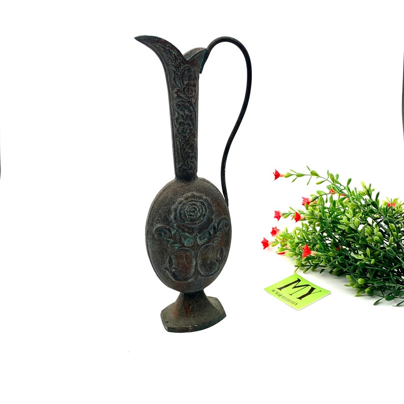 Antique Brass Embossed Jug Floral Embossed Pitcher Tall Skinny - Etsy