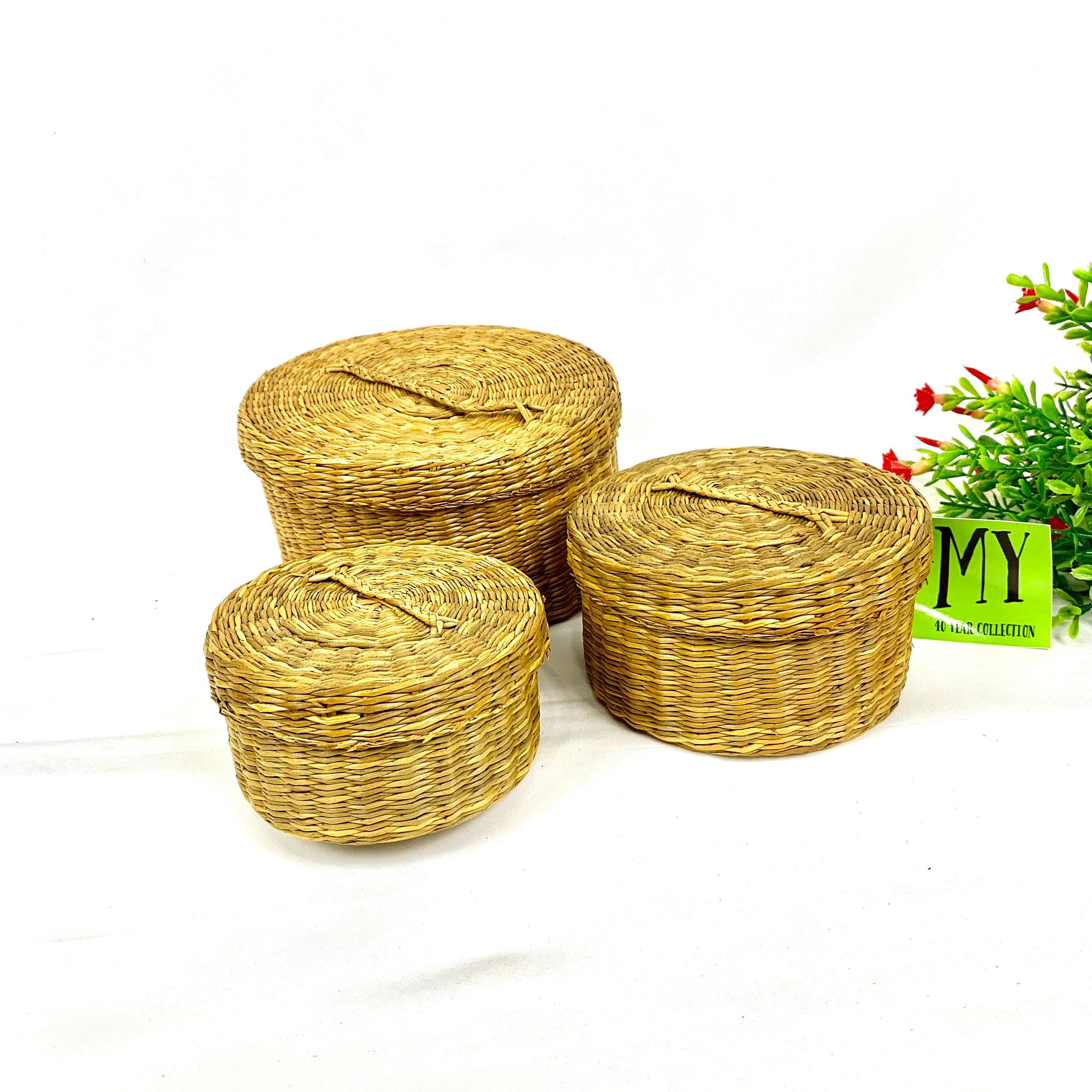 Vintage Set of Three Nesting Straw Woven Storage Containers - Etsy