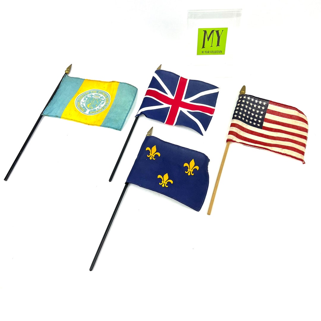 Vintage Small Stick Flags - United Kingdom, United States, French Fleur ...