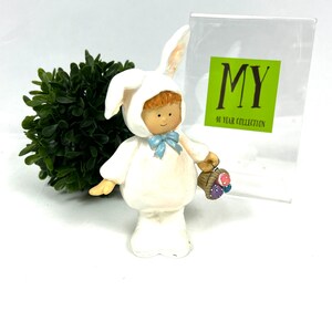 Vintage Easter Figurine - Polyresin - Girl in White Easter Bunny Suit ...