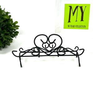 Vintage Metal Black Wrought Iron Heart and Scroll Business Card Holder ...