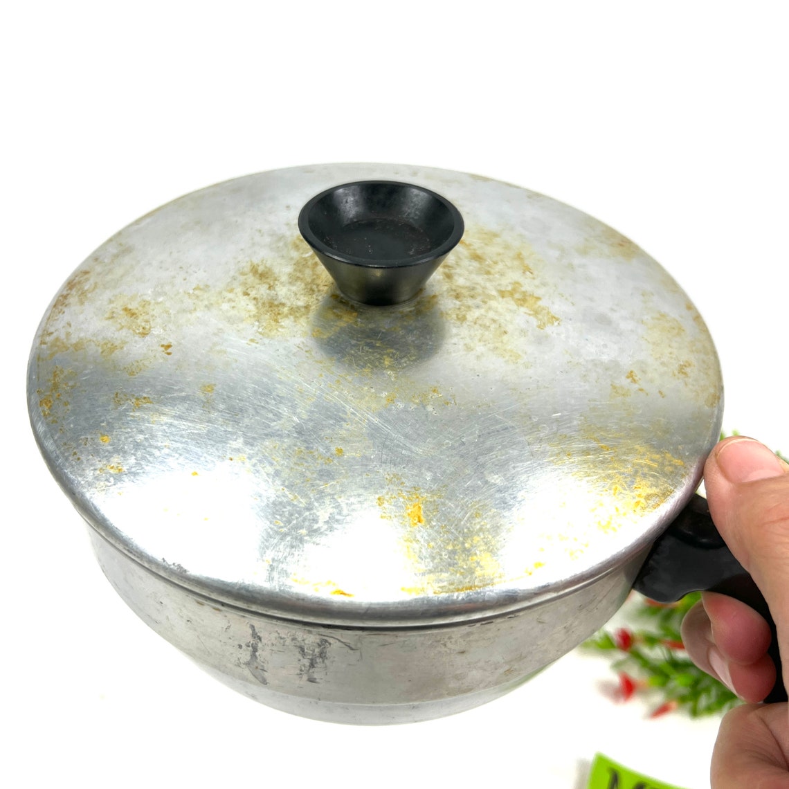 Vintage Rare Aluminum Round Bottom Cooking Pot With Black - Etsy