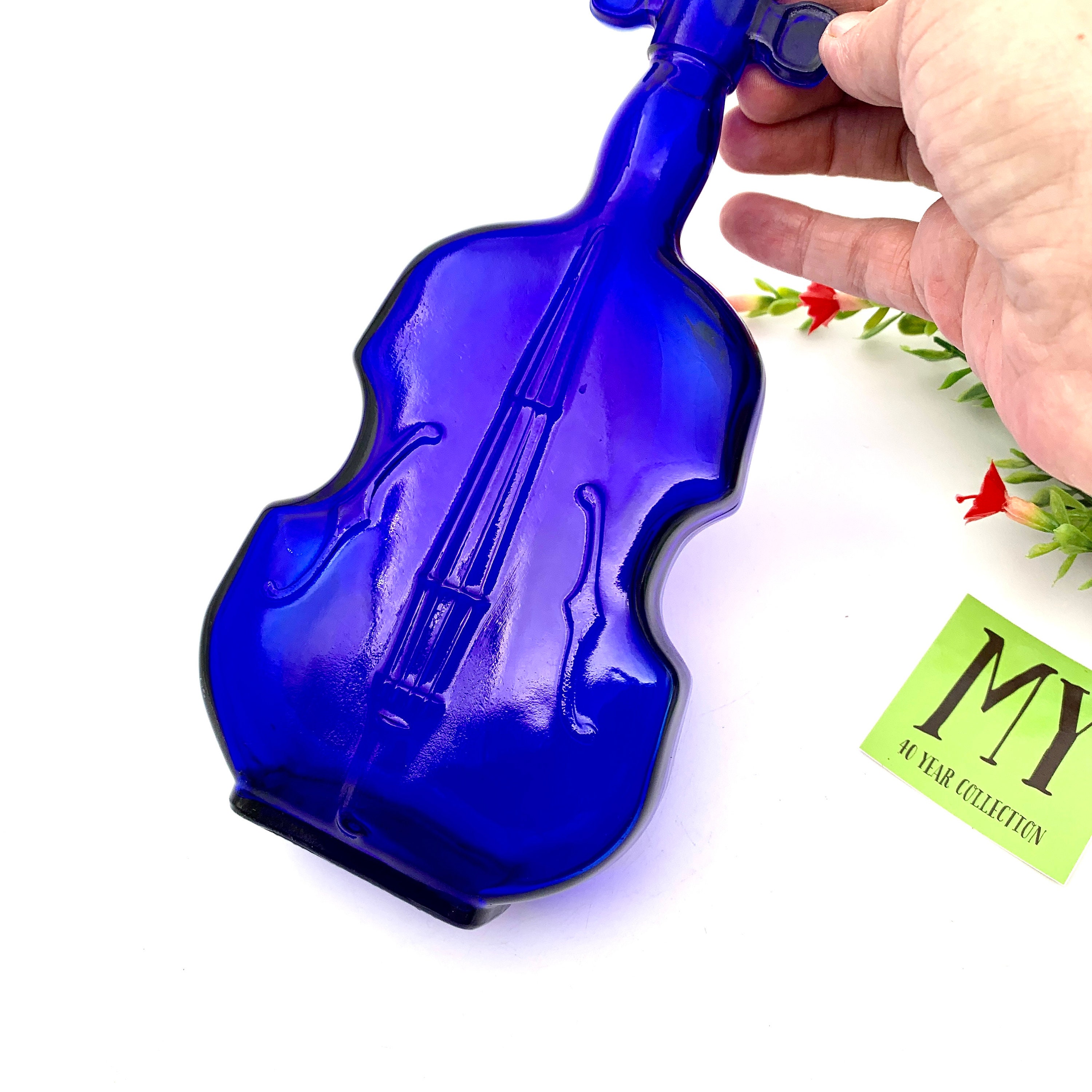 Vintage Cobalt Blue Glass Bottle Cello Shaped Bottle Violin - Etsy