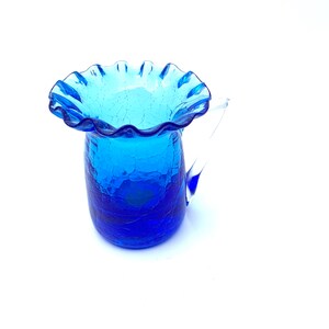 Vintage Cobal Blue Pilgrim Glass Pitcher Flared Top Chunky Mini Glass ...