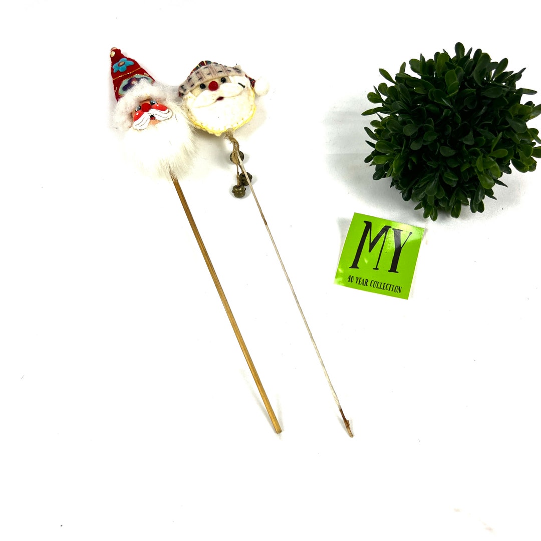 Pair Od Vintage Santa Claus on a Stick Red Cheeks Santa Head and Felt ...