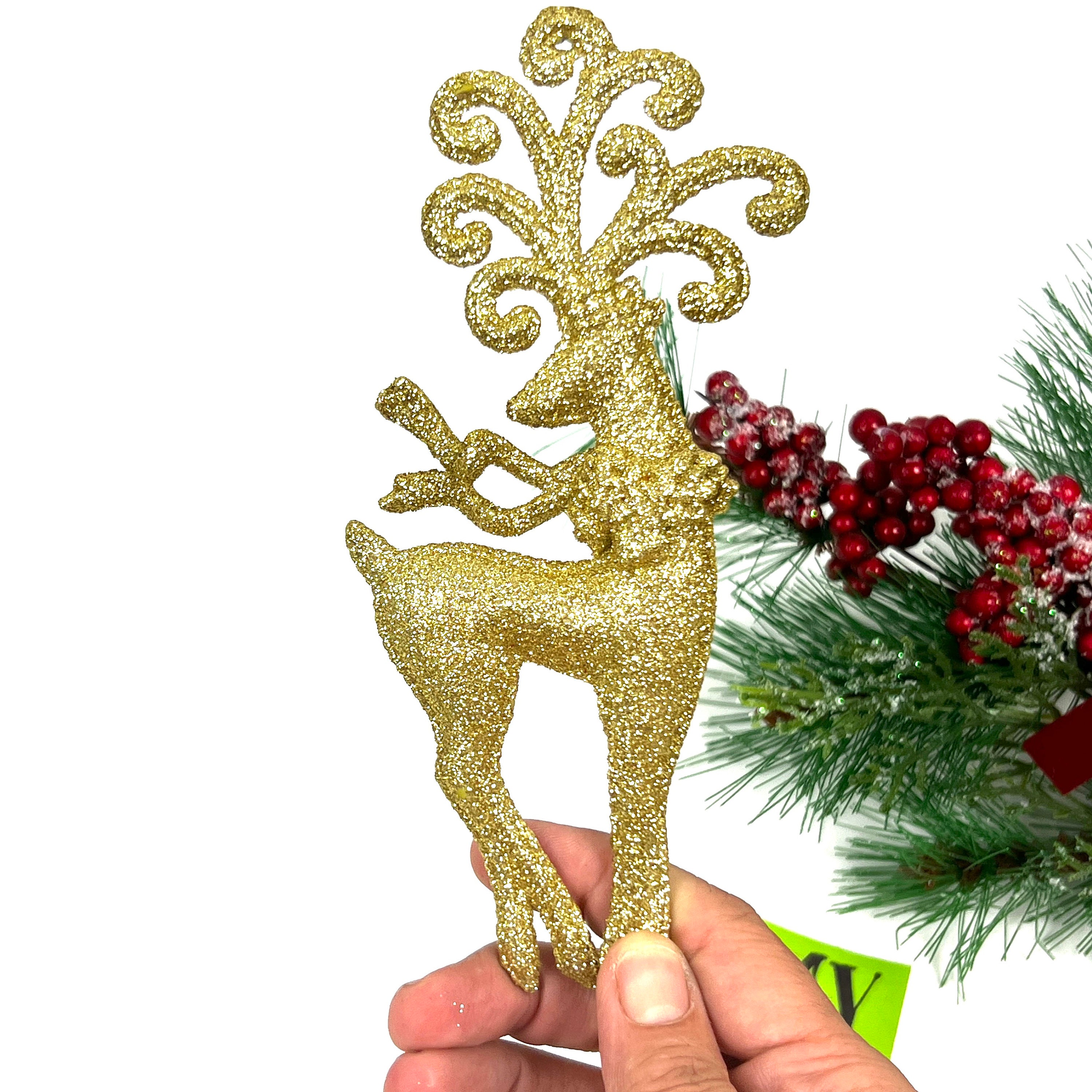 Vintage Gold Sparkle Scroll Horns Reindeer With Shawl Ornament ...