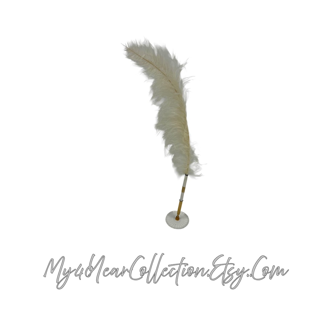Vintage White Ostrich Feather Plume Pen With Stand Wedding Guestbook ...