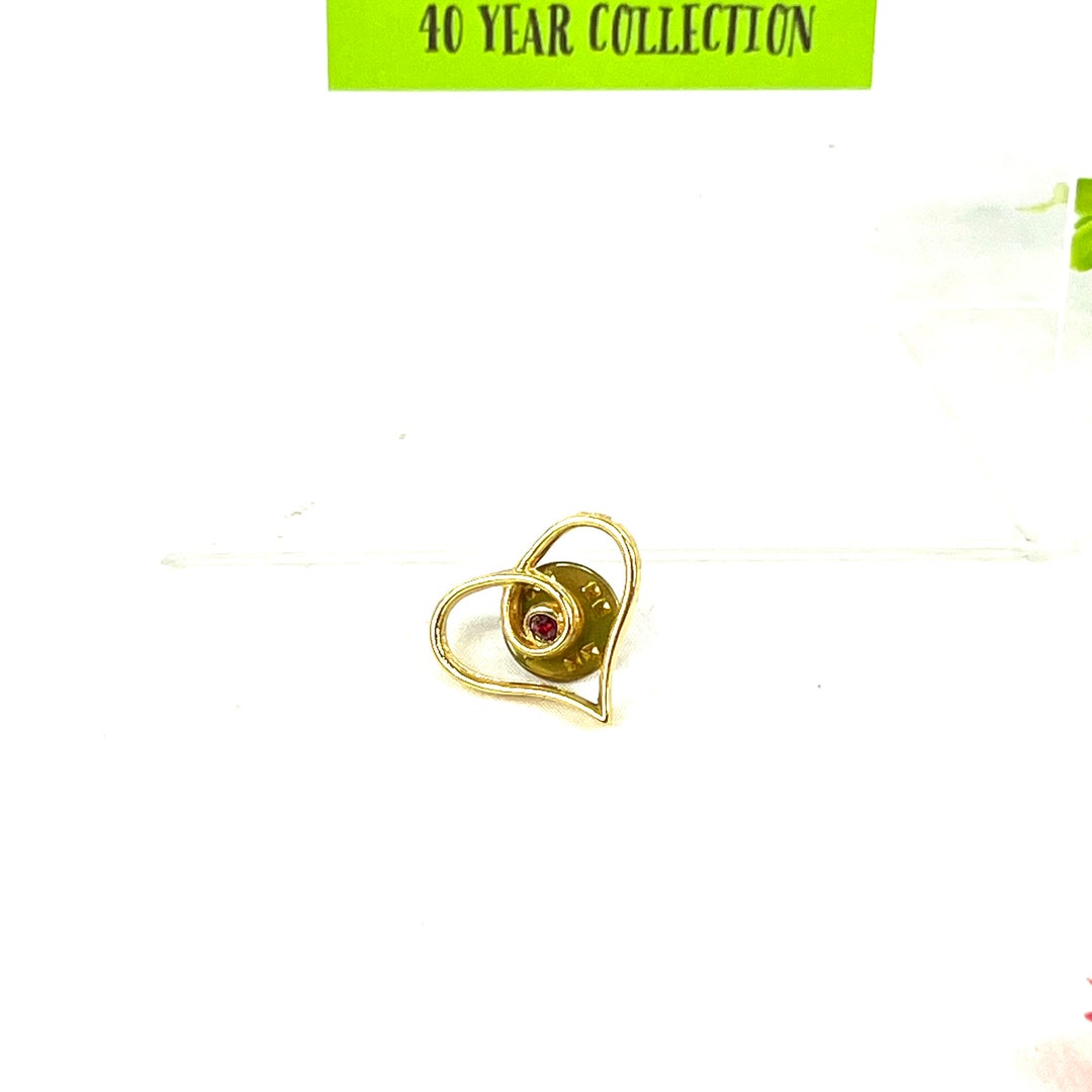 Vintage Harriet Carter Heart Pin: Genuine Ruby, 24K Gold Electroplated ...
