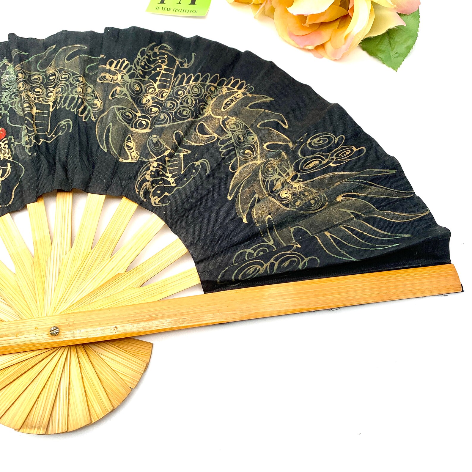 Vintage Chinese Dragon Fan Bamboo Fan Handpainted Dragon Black | Etsy