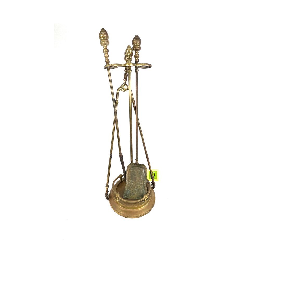 Vintage Brass Fireplace Tool Set With Base - Shovel, Poker and Tongs ...