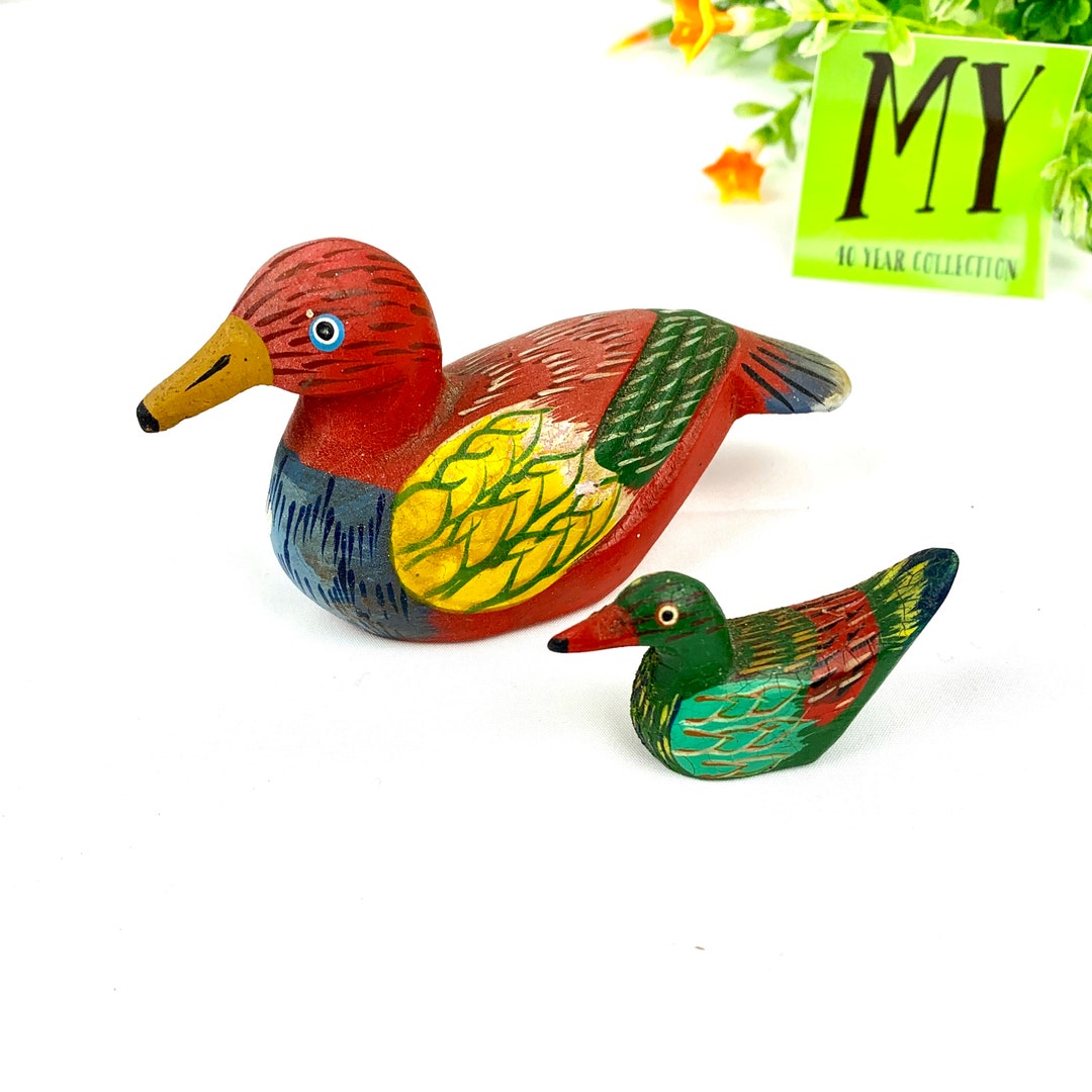 Vintage Pair of Mini Handcarved Wooden Duck Figurines Folk Art ...