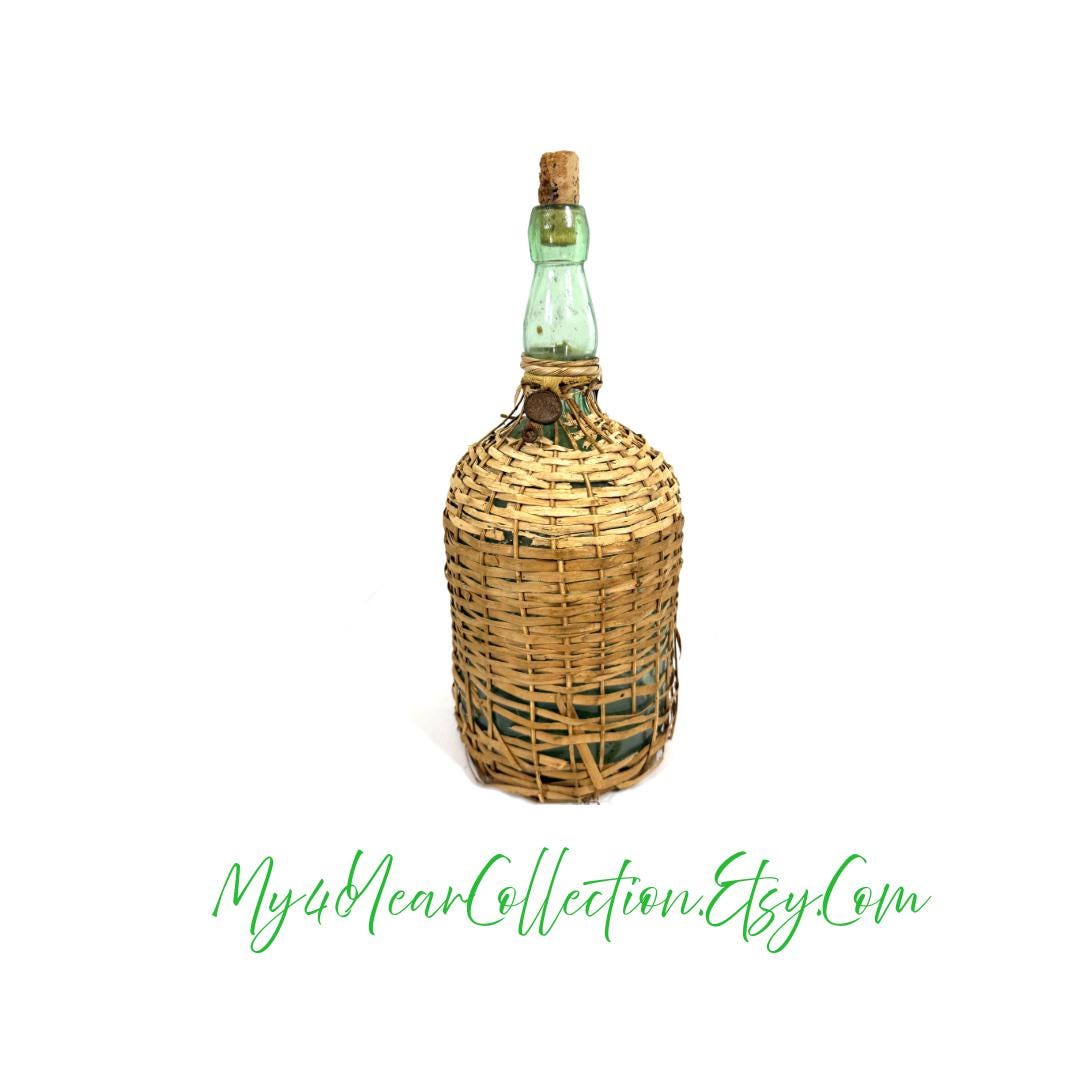 Vintage Bacardi Rum Demijohn Wicker Wrapped Green Glass Jug Bottle With ...