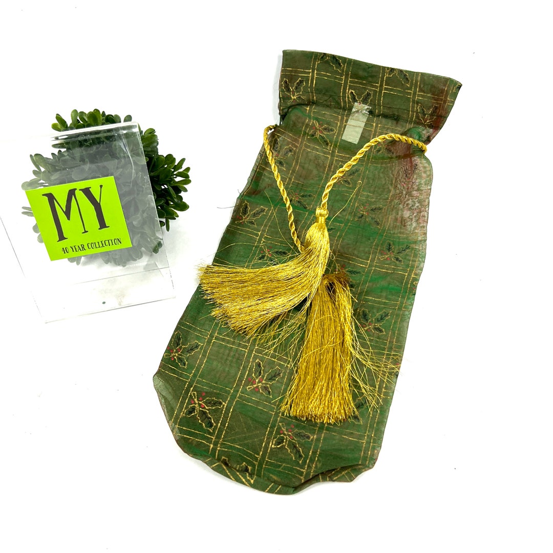 Vintage Green Fabric Gift Bag With Gold Tassle Tie, Christmas Gift Bag ...