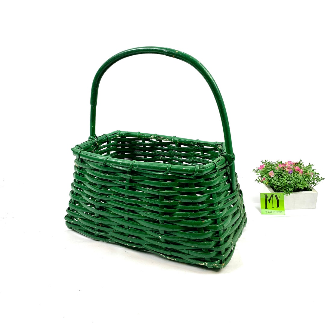 Antique Green Wicker Basket With Handle: Primitive Home Decor - Etsy