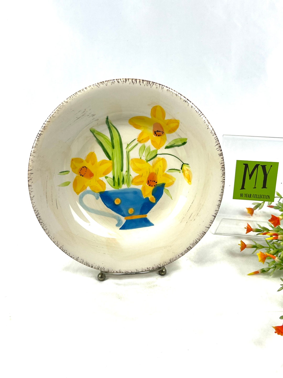 Vintage Plate Tabletops Unlimited Hand Painted Rainbow Floral Daffodil ...