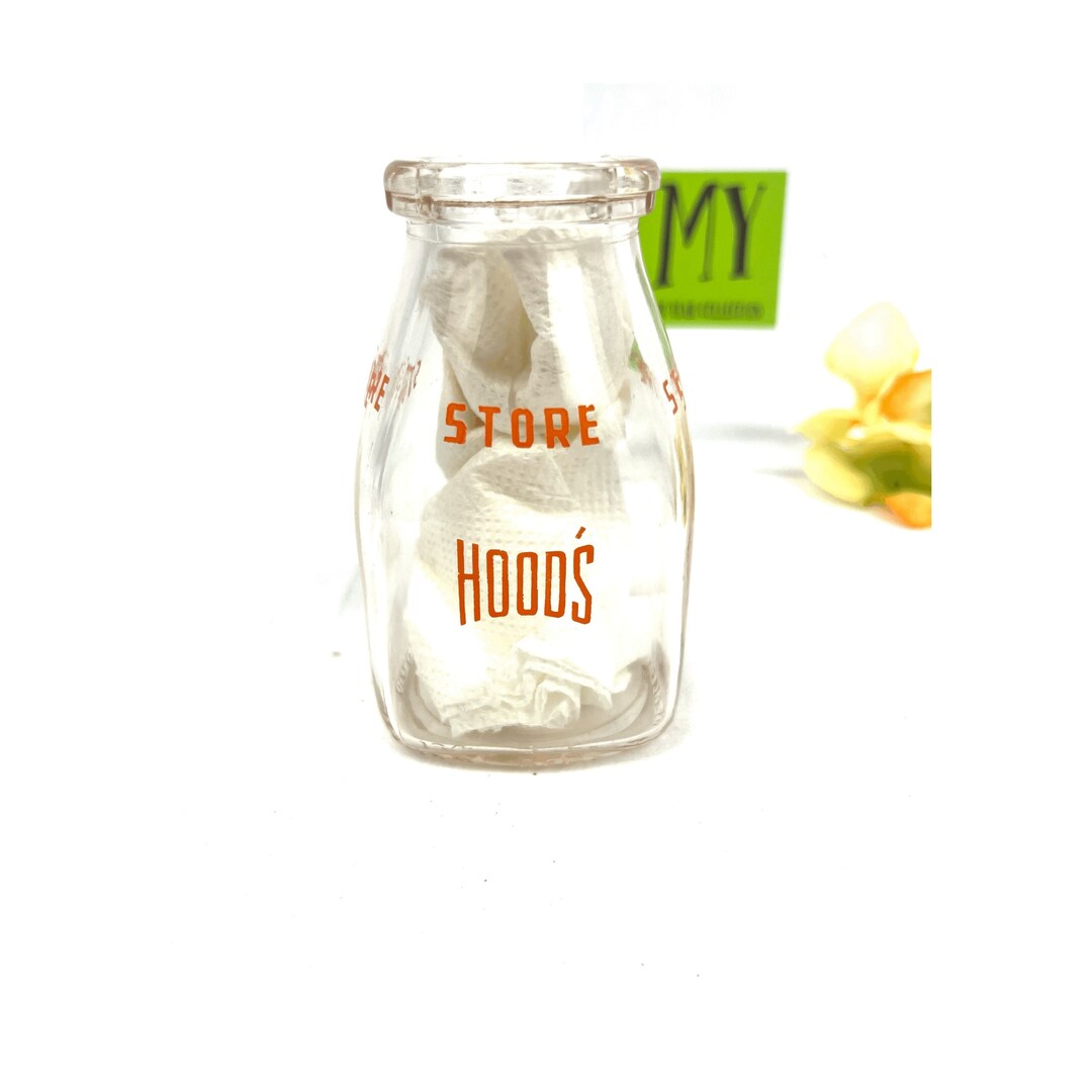 Vintage Hood's Dairy Milk Bottle: Clear Glass, Orange Print - Etsy