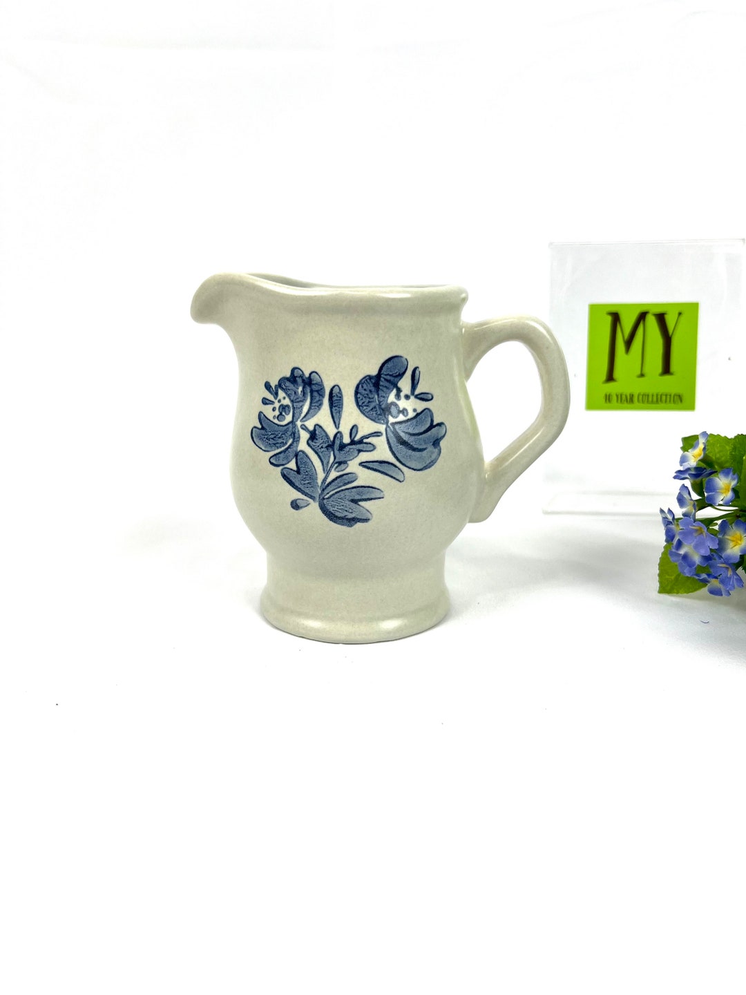 Vintage Stoneware Creamer - Pfaltzgraff Yorktowne - Blue Floral Motif ...