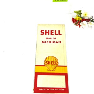 Vintage Foldout Road Map - Shell Gasoline Road Map of Michigan ...