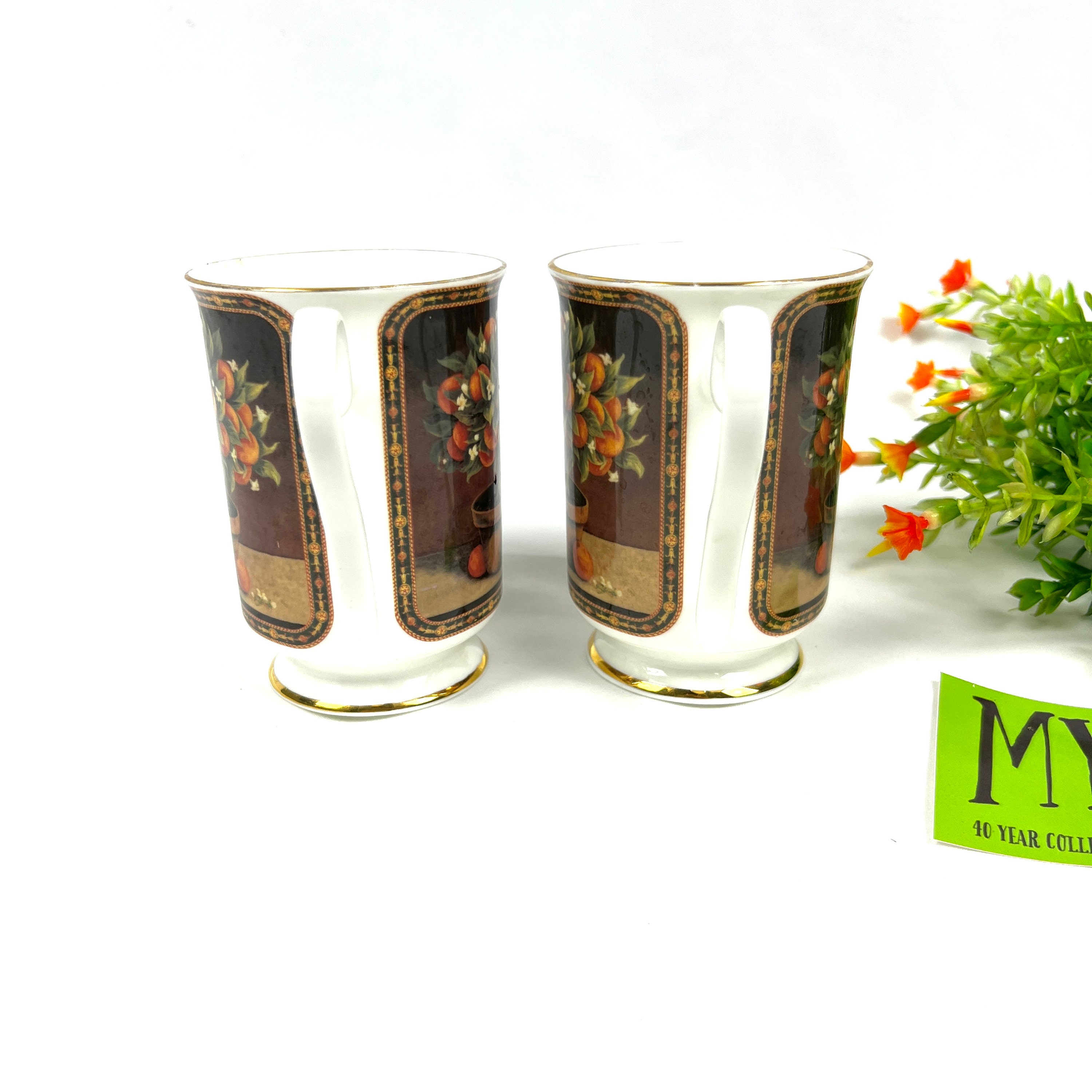 Vintage Royale Garden Bone China Mugs: Orange Tree Gold Trim, Made in ...