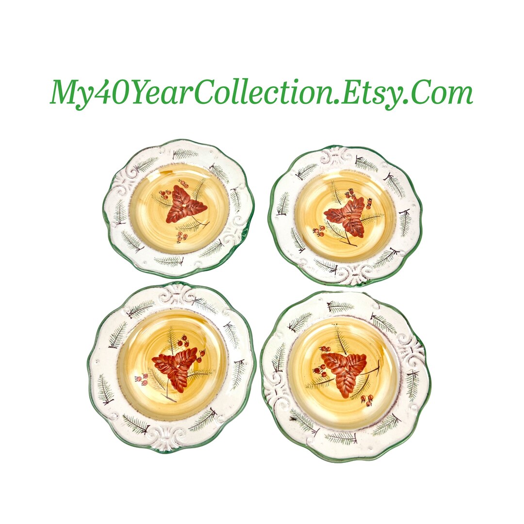 Vintage Royal Norfolk Plate Set: Pinecone Branch Scalloped Dessert ...