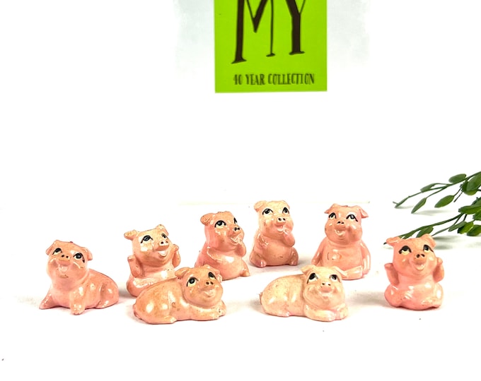 Vintage Mini Pig Figurines - 4 Pc Set of 2 - Cute Piggy Toy Figures ...