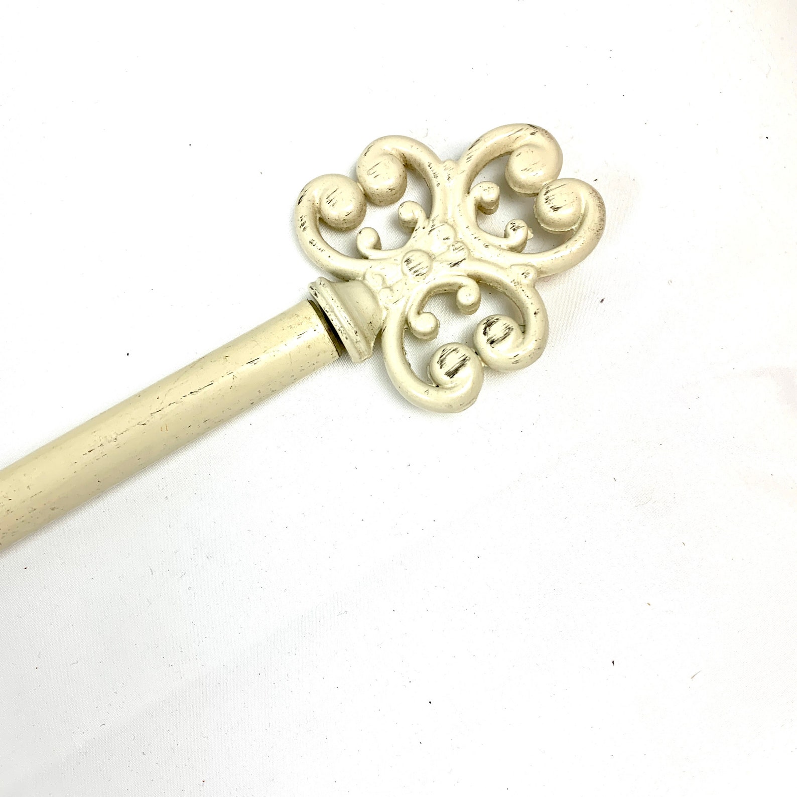 Vintage Antique White Fixed Curtain Rod Brass Finial Fleur De - Etsy