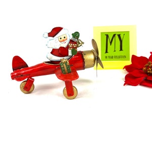 Vintage Santa Claus in an Airplane Metal Biplane With Cutout Santa ...