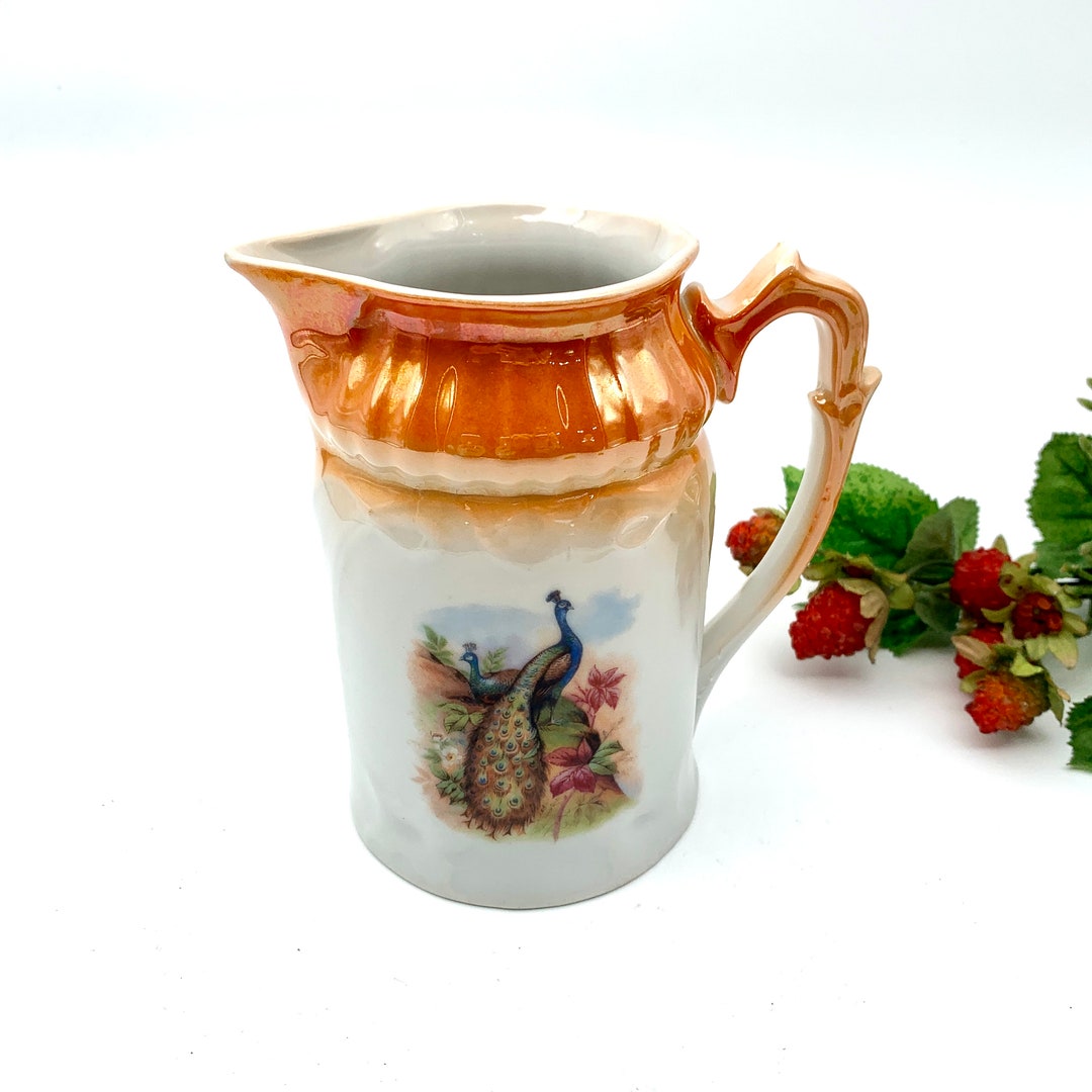 Antique Bavarian Lusterware Pitcher: Peacock Design, Retsch & Co. - Etsy