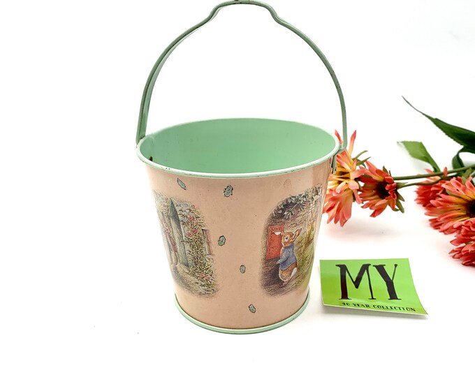 Vintage 1998 Beatrix Potter Metal Bucket Small Storage Bin Easter ...