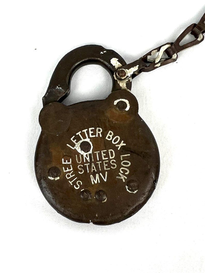 Antique Lock - United States Street Letter Box MV Lock With Chain - NO ...