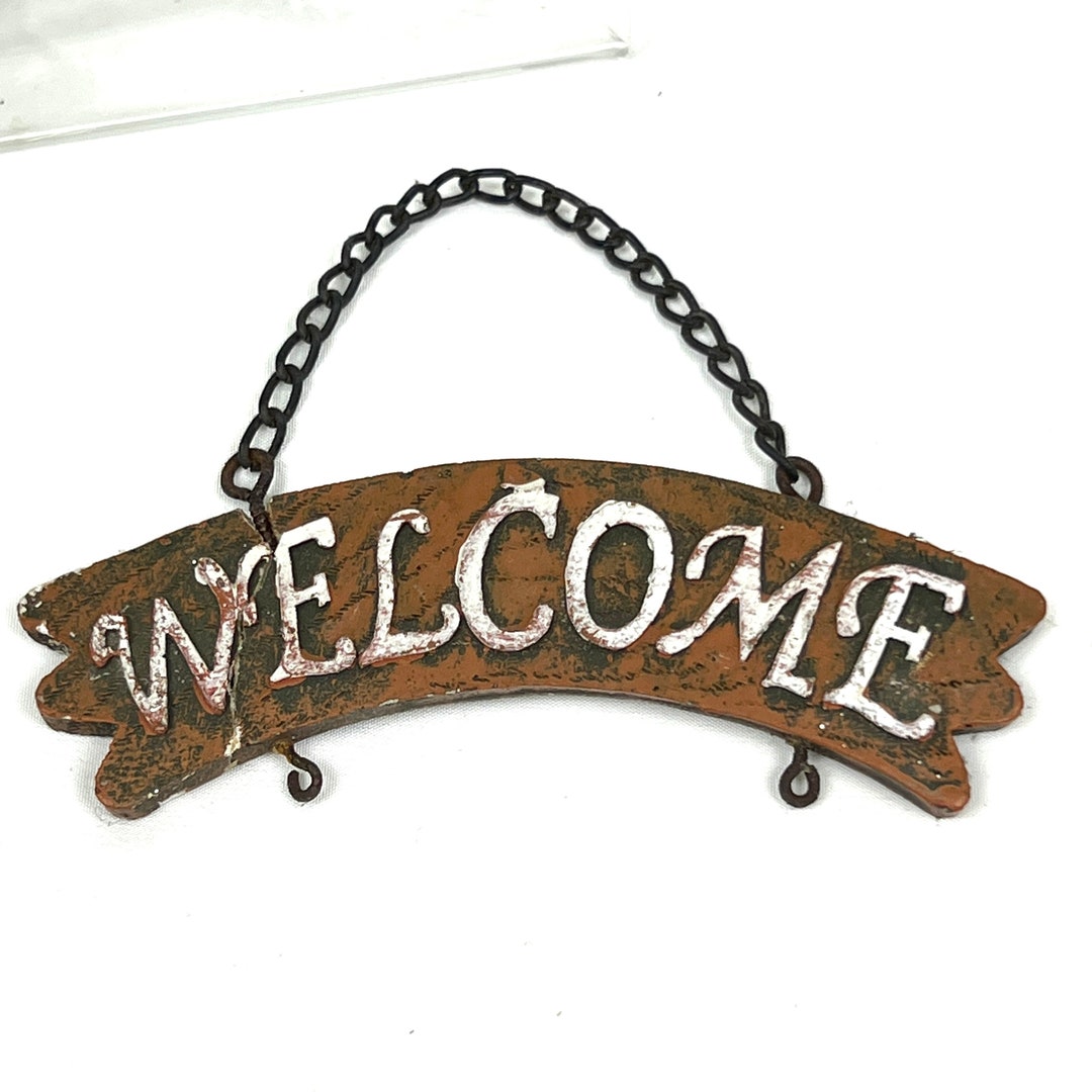 Vintage Rustic Welcome Wall Plaque - Brown Resin Sign With Chain - Etsy