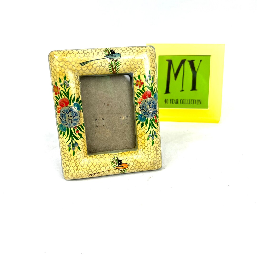 Vintage Tabletop Wooden Picture Frame - Yellow Snakeskin - Floral and ...
