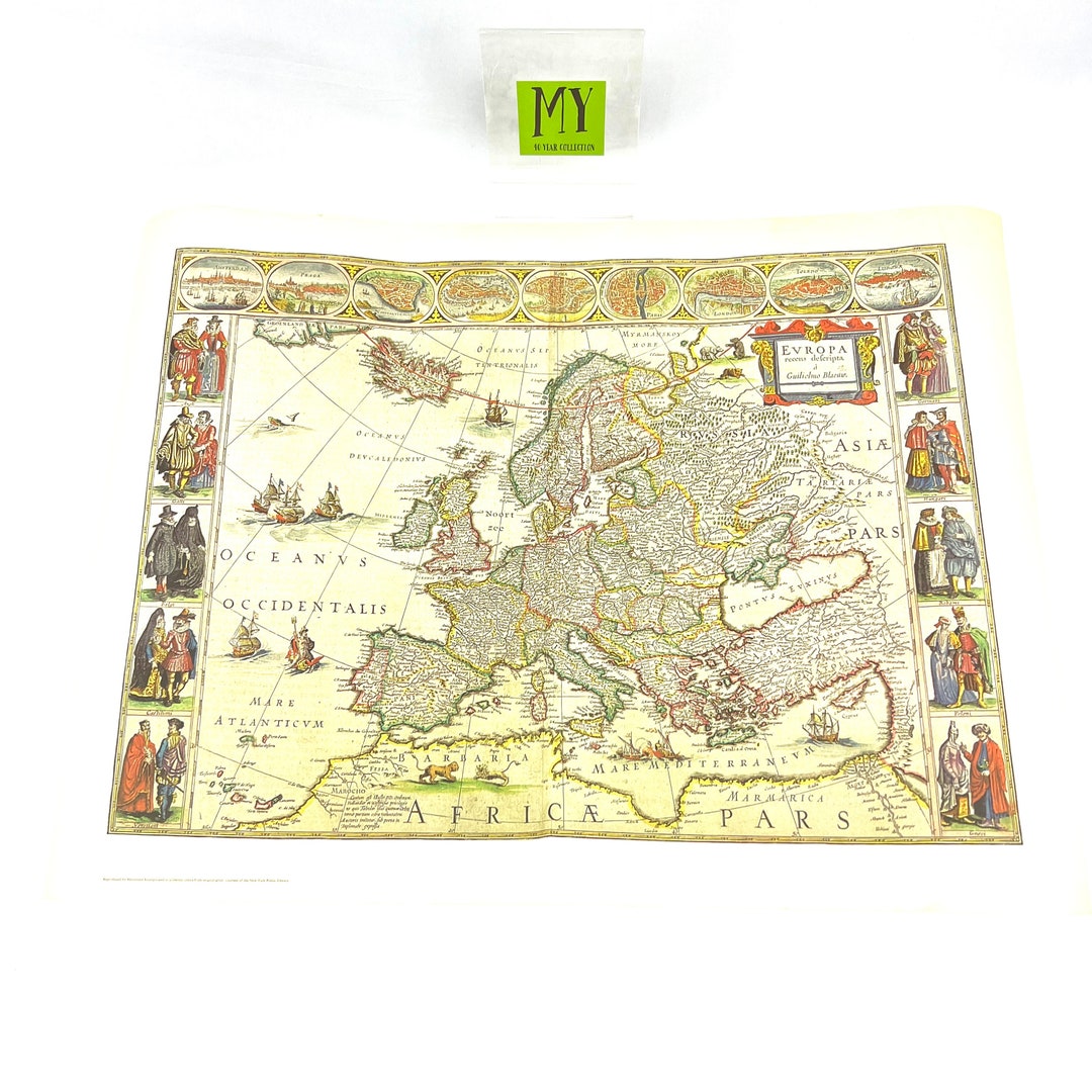 Vintage Europe Map: Willem Blaeu 1664 Reproduction Print - Etsy