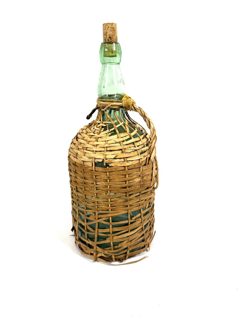 Vintage Bacardi Rum Demijohn Wicker Wrapped Green Glass Jug Bottle With ...