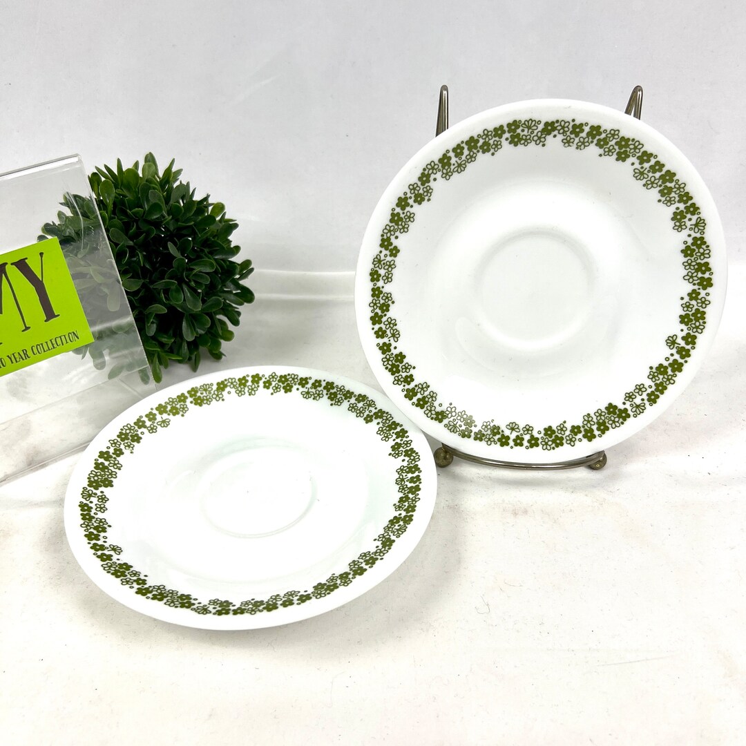 Vintage Pair of Corelle, Corning Spring Blossom Flat Cup Saucers, Green ...