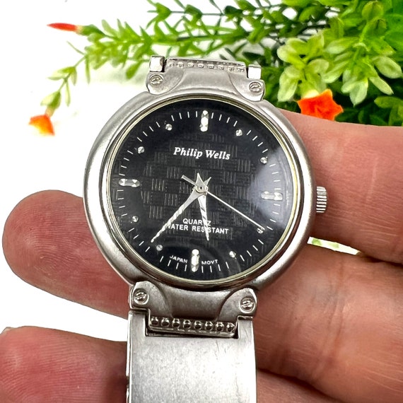 Vintage Philip Wells Quartz Watch – Black Dial, Stain… - Gem