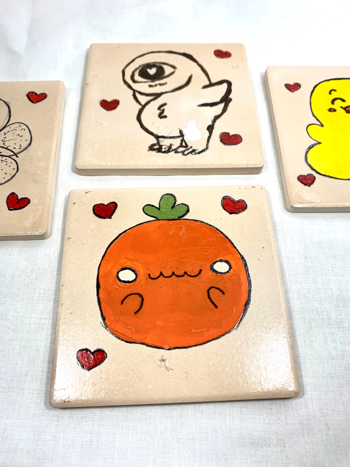 Hand Painted Ceramic Tile Coaster Whimsical Coasters Eclectic - Etsy