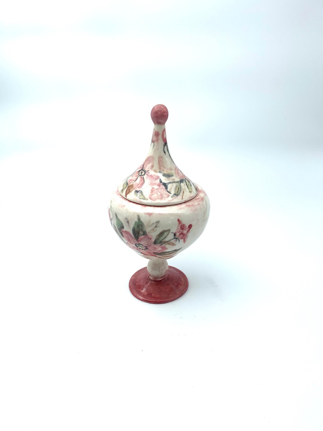 Vintage Art Pottery Compote Bowl With Lid Hand Painted Compote Dish - Etsy