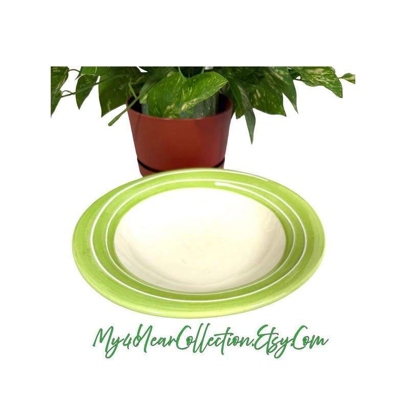 Vintage Amertoneware Mallory Green Rim Serving Bowl Mid Century Modern ...