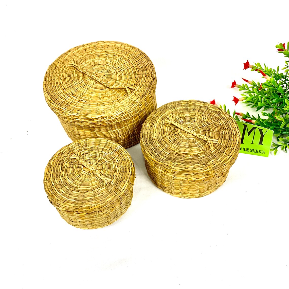 Vintage Set of Three Nesting Straw Woven Storage Containers - Etsy