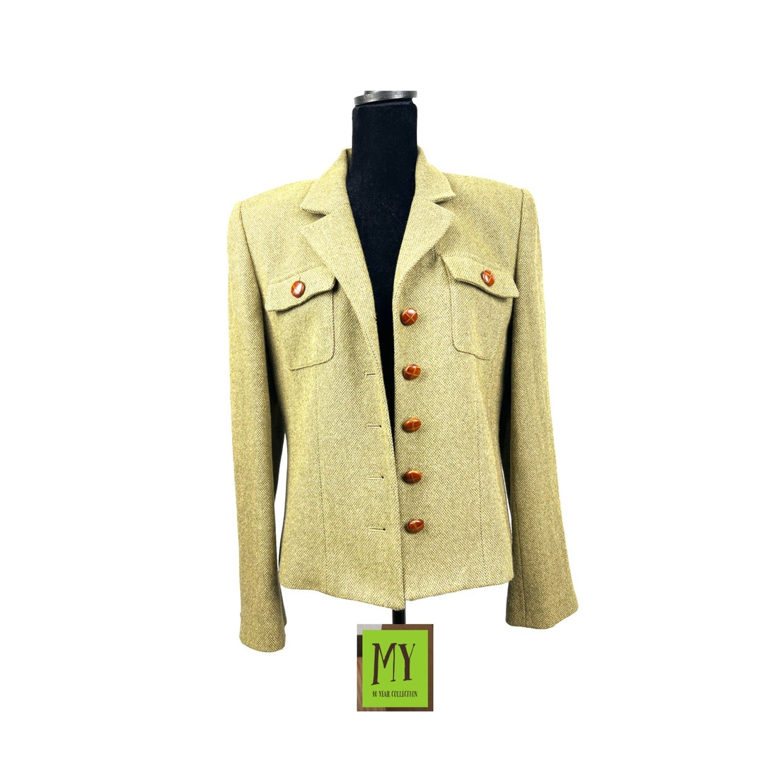Vintage Blazer - CHAUS Sport - Tweed Army Green Preppy Shoulder Pads ...