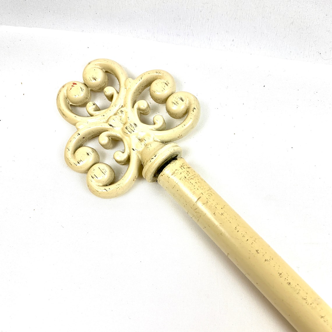Vintage Antique White Fixed Curtain Rod Brass Finial Fleur De - Etsy