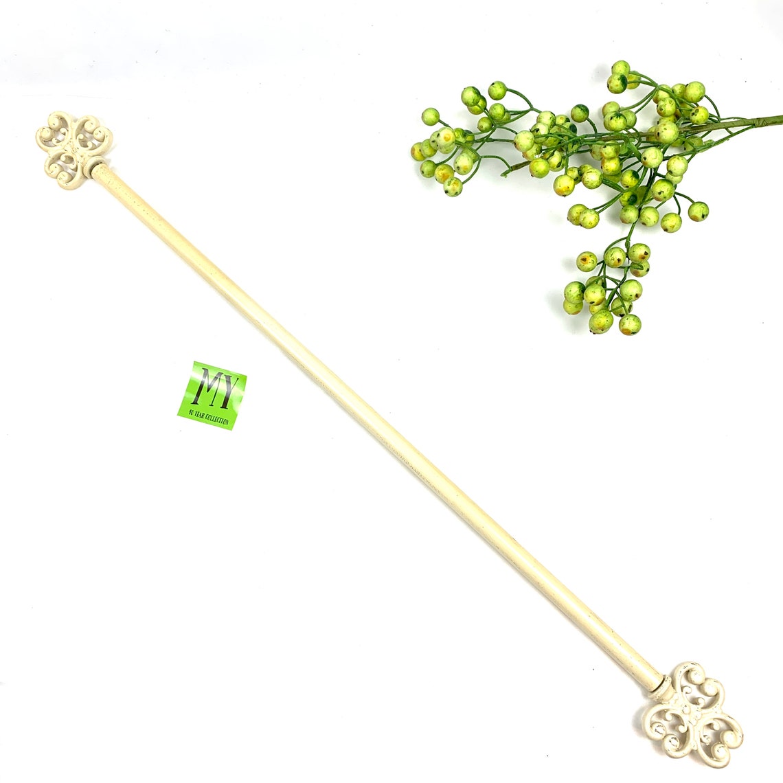 Vintage Antique White Fixed Curtain Rod Brass Finial Fleur De - Etsy